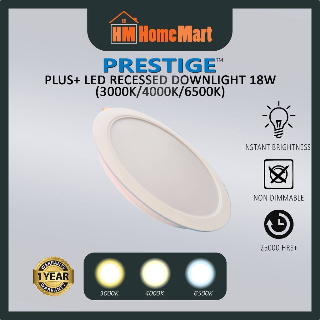 PRESTIGE PLUS+ LED Round Recessed Downlight 12W/18W/24W (3000K/4000K ...