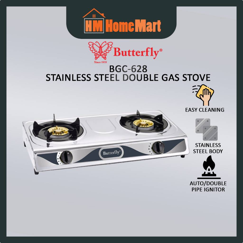BUTTERFLY BGC-628/BGC-933/BGC-848 STAINLESS STEEL DOUBLE GAS STOVE (1 ...