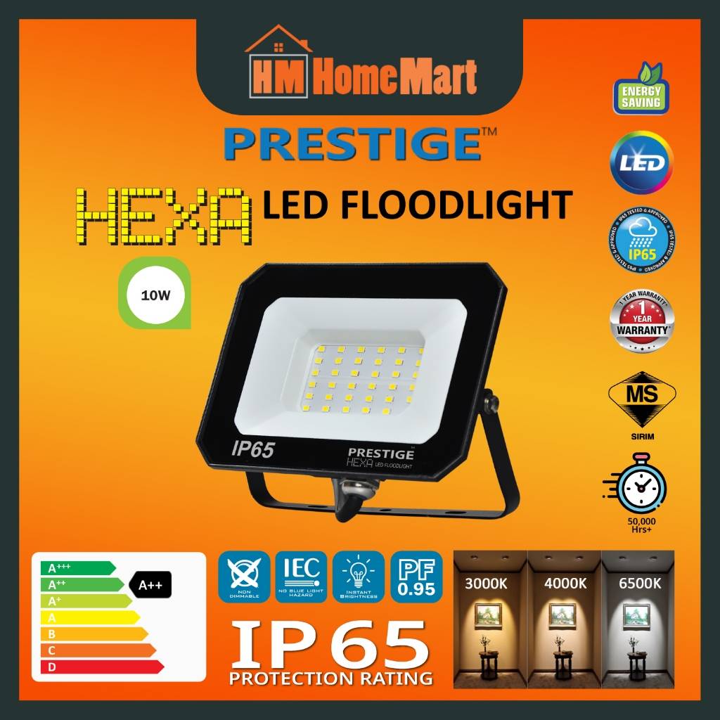 PRESTIGE HEXA LED Floodlight 10W/20W/30W/50W (3000K/4000K/6500K) (1 ...