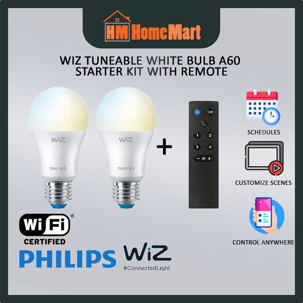 WiZ E27 Smart Lighting Tunable White Bulb Starter Kit with Remote ...