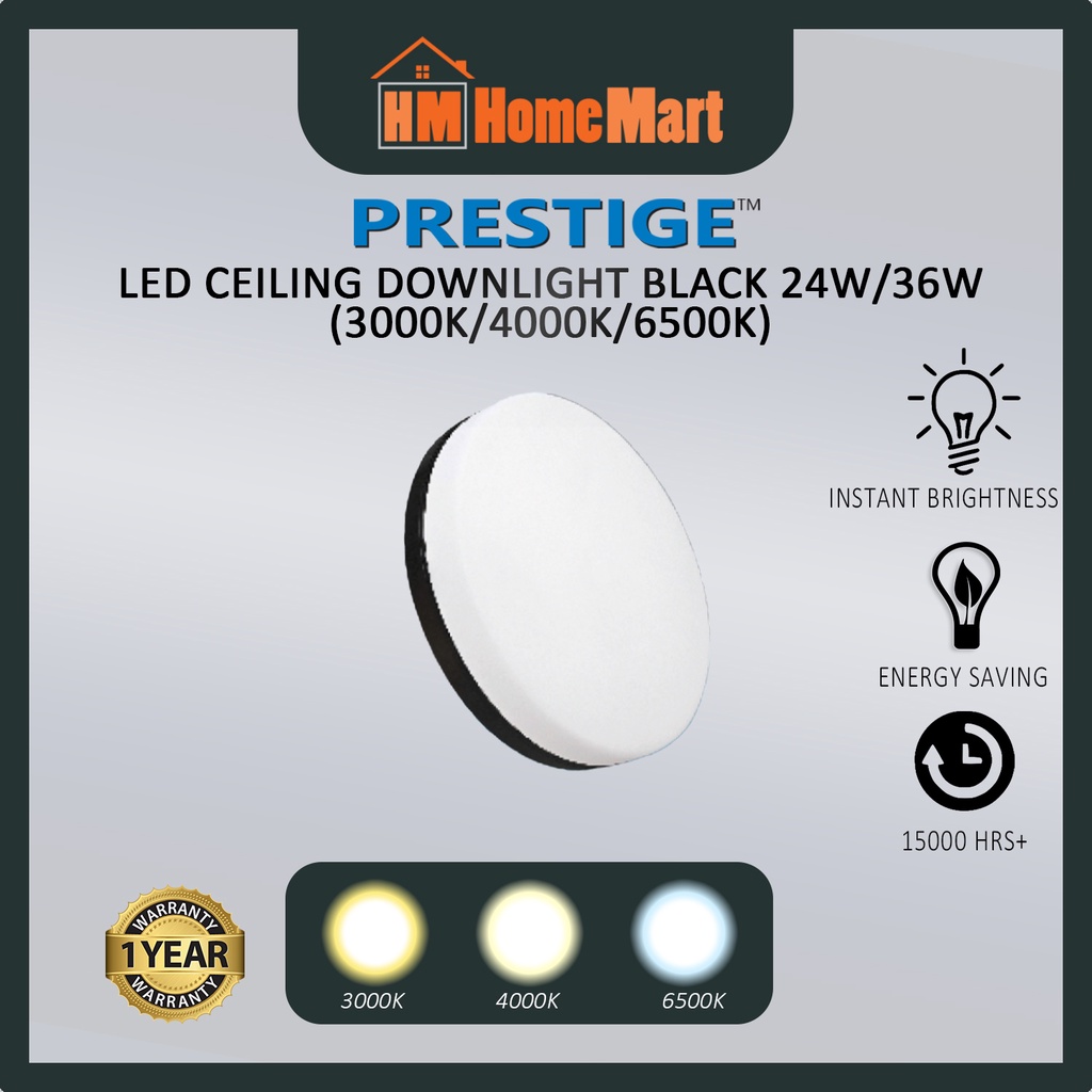 PRESTIGE LED Black Round Ceiling Downlight 24W/36W (3000K/4000K/6500K ...